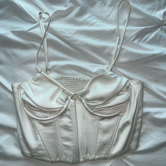 Zara | Tops | Zara Satin Effect White Corset Top | Poshmark